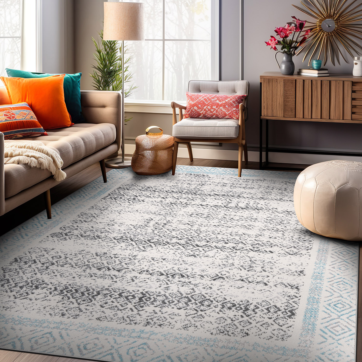Area Rugs Distressed Bohemian Border Stain Resistant Soft Rugs for Sale ...